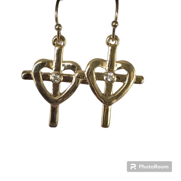 Fresh Crystal Collection | Jewelry | Sacred Heart Cross Earrings Gold ...